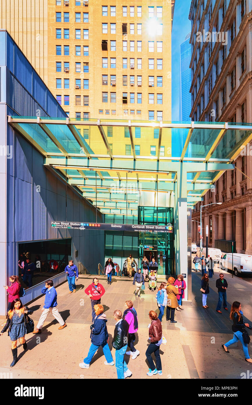 New York, USA - April 25, 2015: People at Fulton Street Subway Station ...