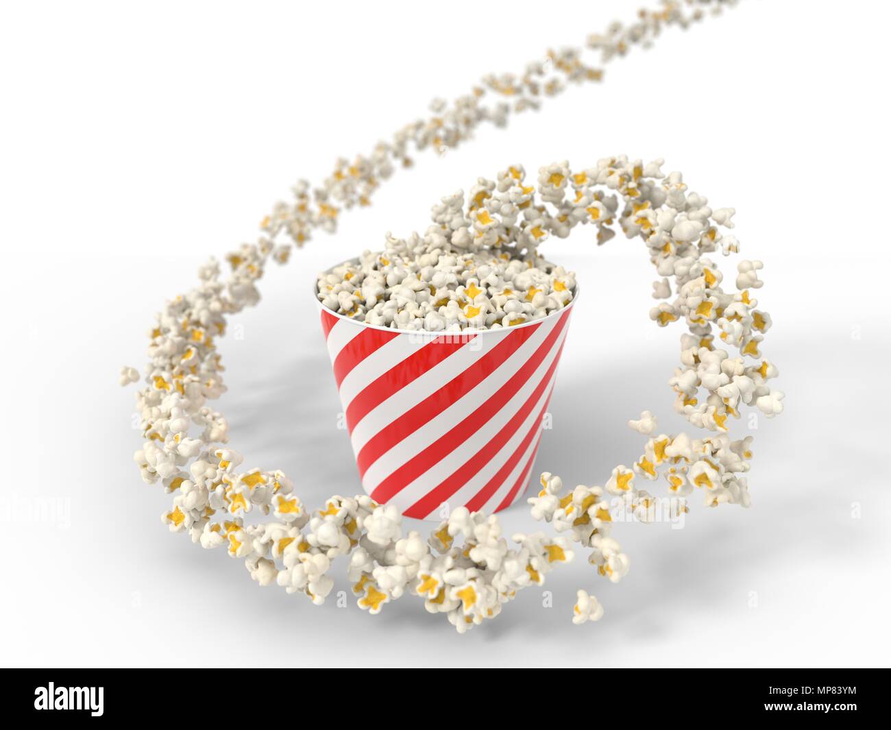 flow of popcorn filling a bucket. 3d illustration Stock Photo - Alamy