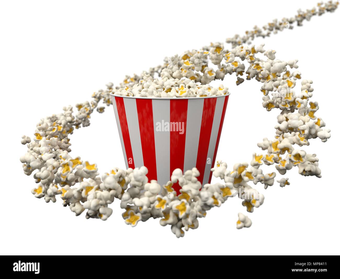 flow of popcorn filling a bucket. 3d illustration Stock Photo - Alamy