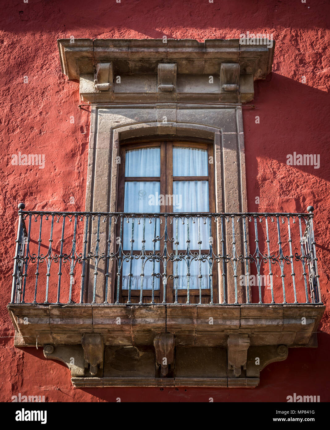 Typical balcony of an old house, San Miguel de Allende, a colonial-era ...