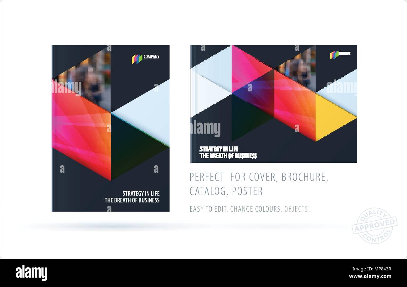 Brochure design triangles template. Colourful modern abstract set ...
