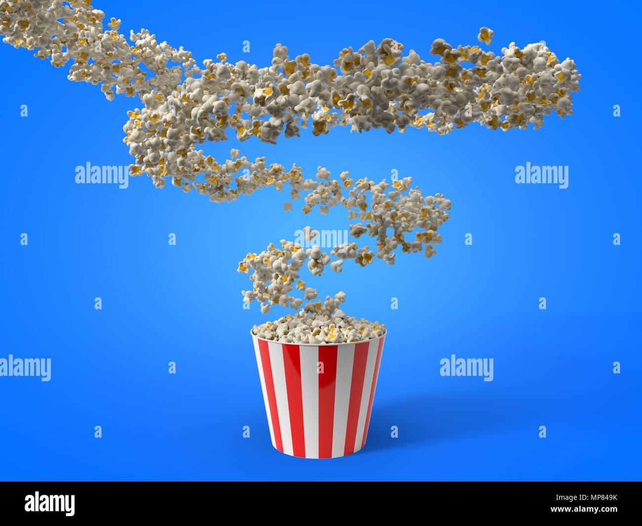 flow of popcorn filling a bucket. 3d illustration Stock Photo - Alamy