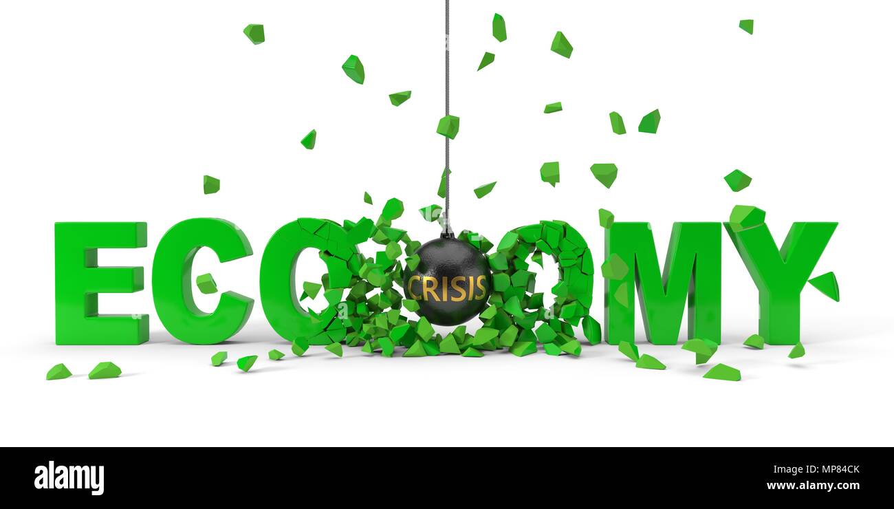 crisis named wrecking ball is breaking green economy word. 3d ...