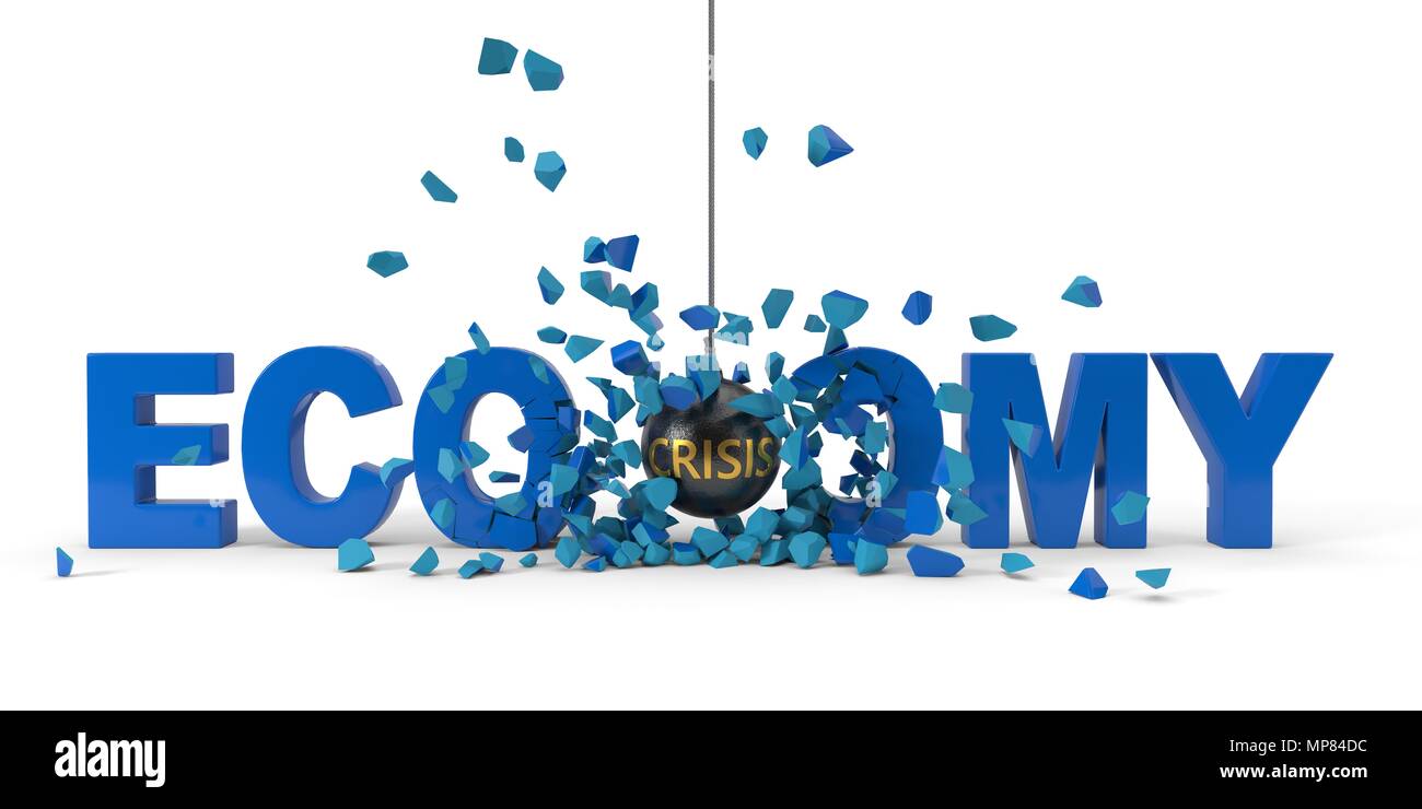 crisis named wrecking ball is breaking blue economy word. 3d ...