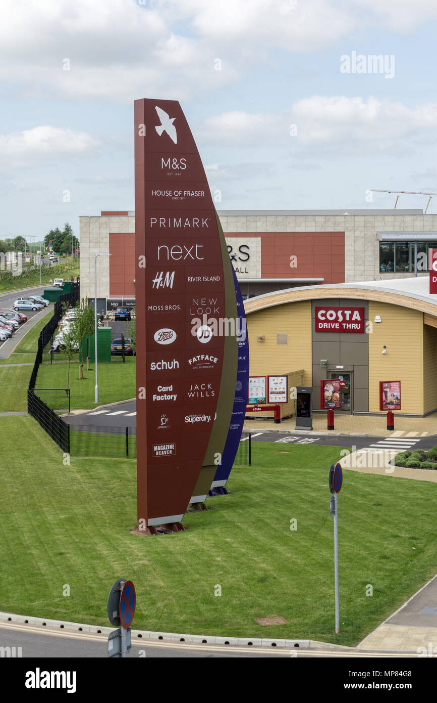 A view over Rushden Lakes, an out of town shopping centre near Rushden ...