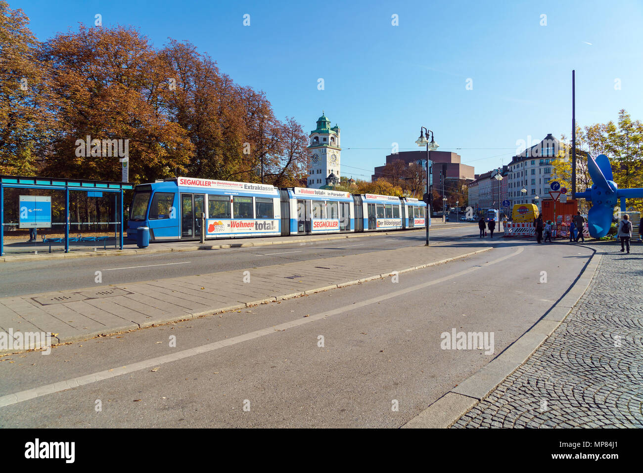 Munich, Germany - October 20, 2017: A modern tram on the city street ...