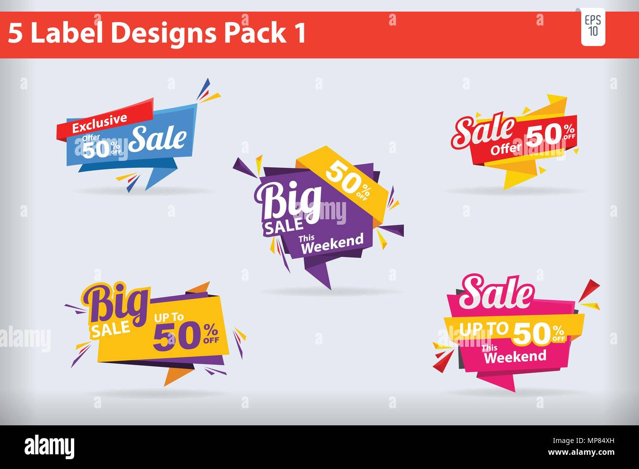 5 Sale Label Designs Banners, Stickers pack 1 Vector Illustration Stock ...