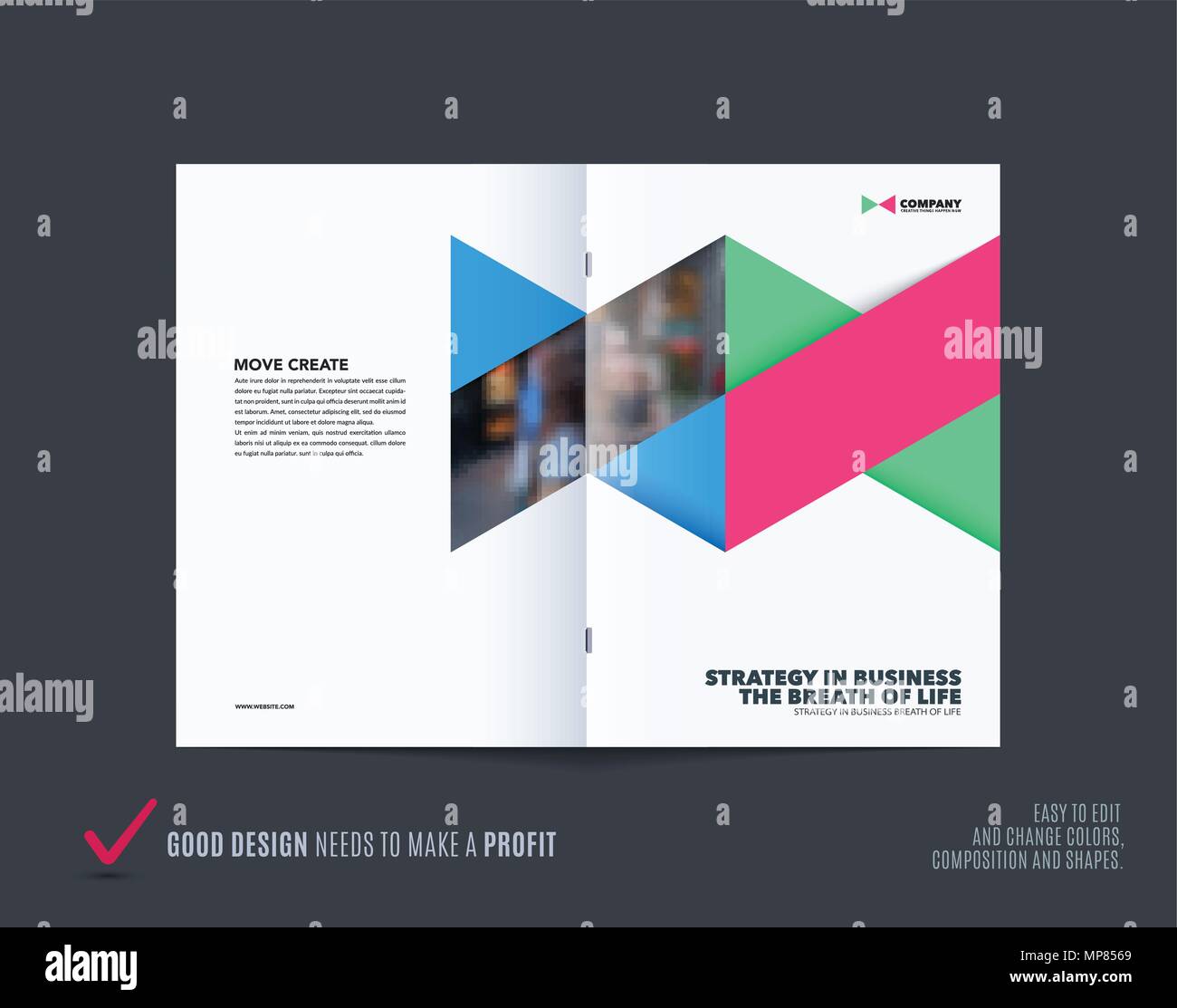 Abstract double-page brochure design hexagon style with colourful ...