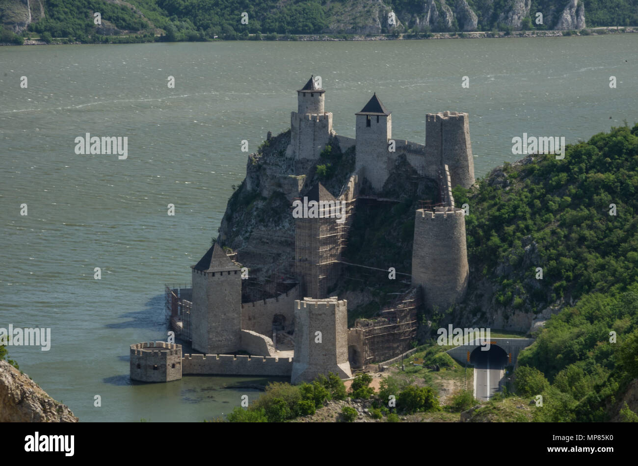 Golubac fortress / castle, built in the 14th century, on the banks of ...