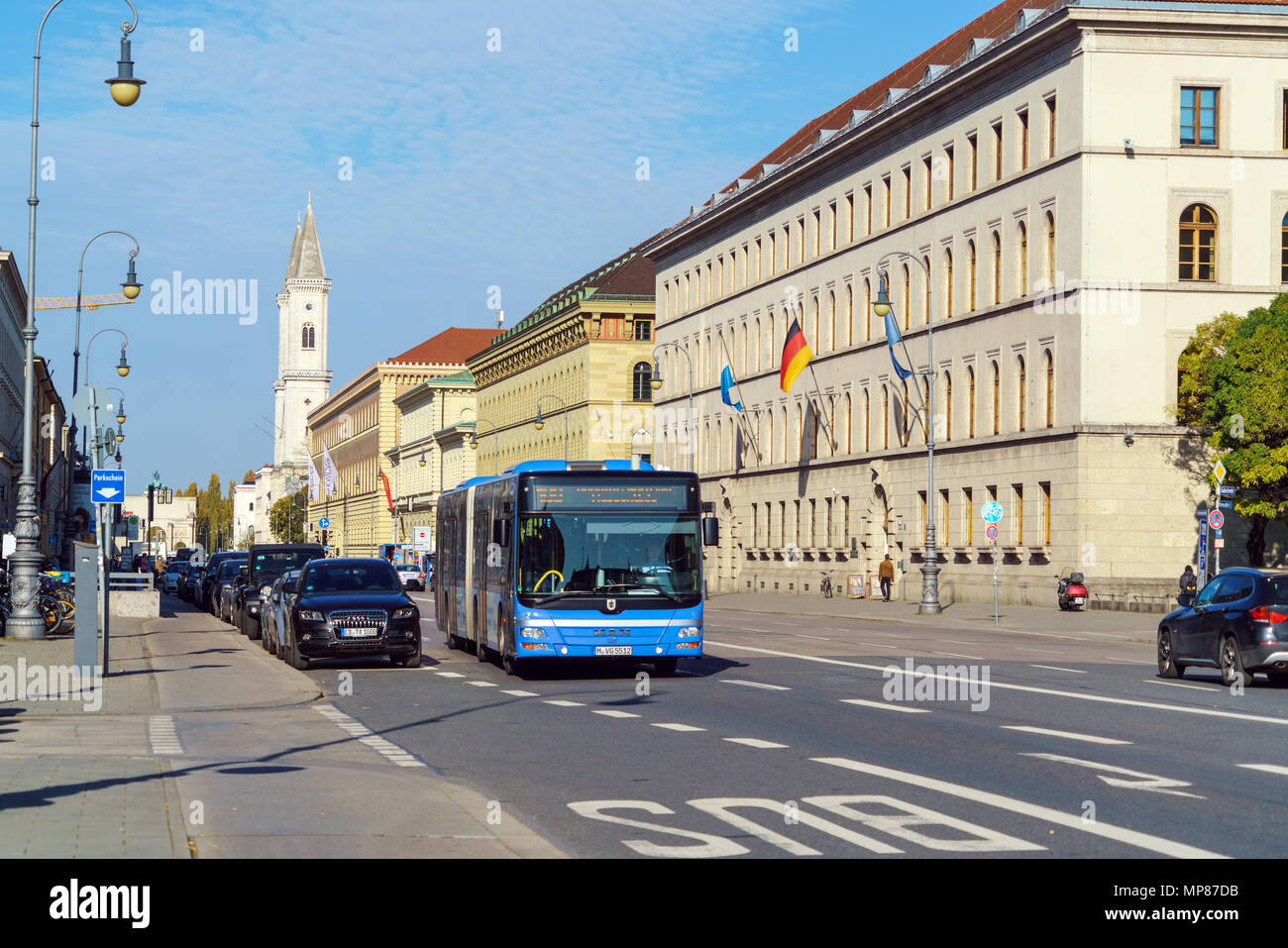 Munich, Germany - October 20, 2017: Ludwigstrasse and St.Ludwig church ...