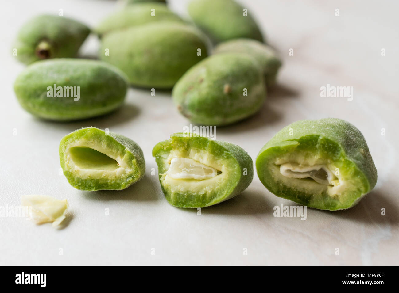 Half Cut Green Almonds with Seeds / Cagla Badem. Organic Food Stock ...