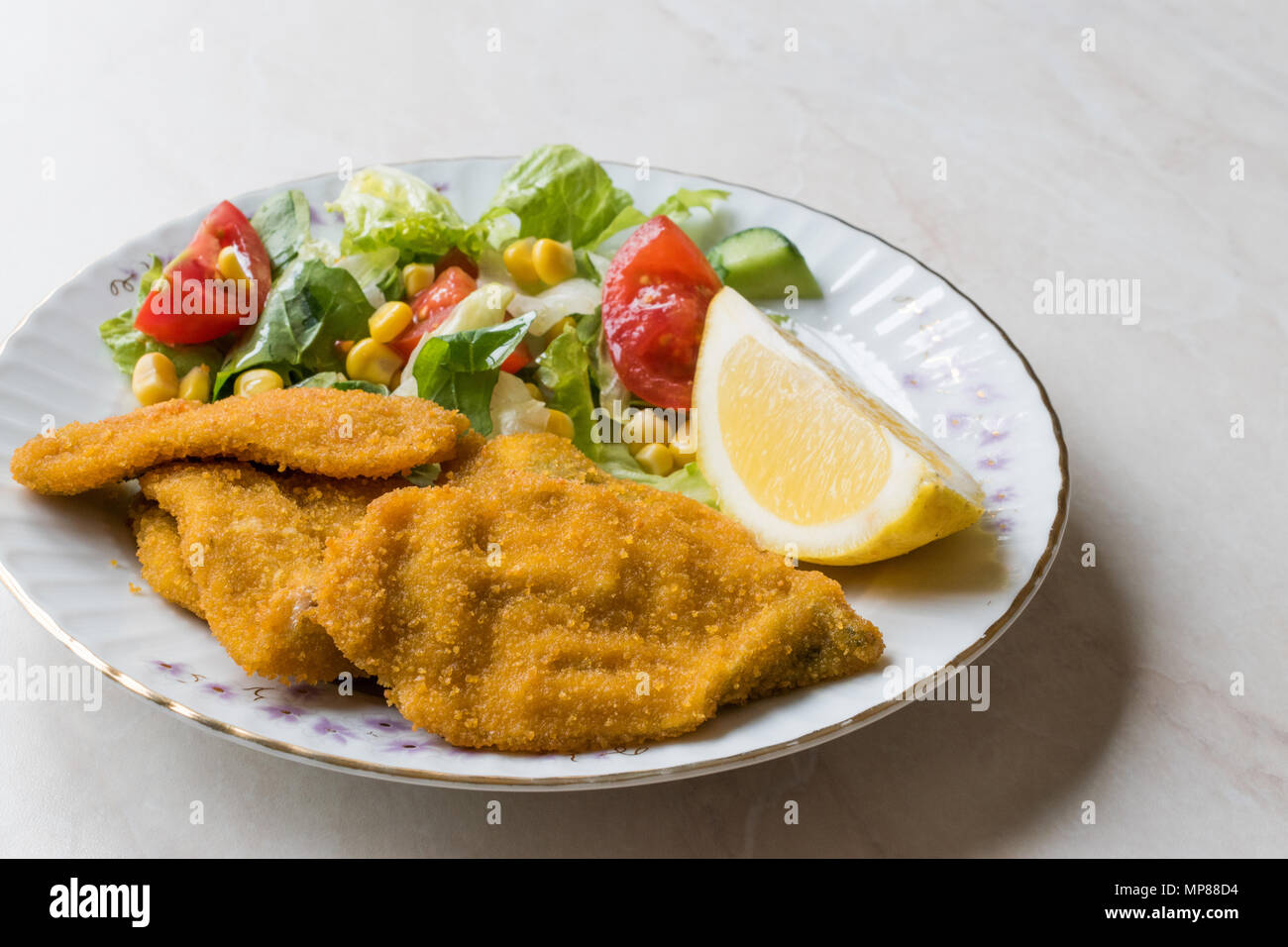Fried Crispy Sardine Fish Plate with Salad and Lemon / Seafood Sardalya ...