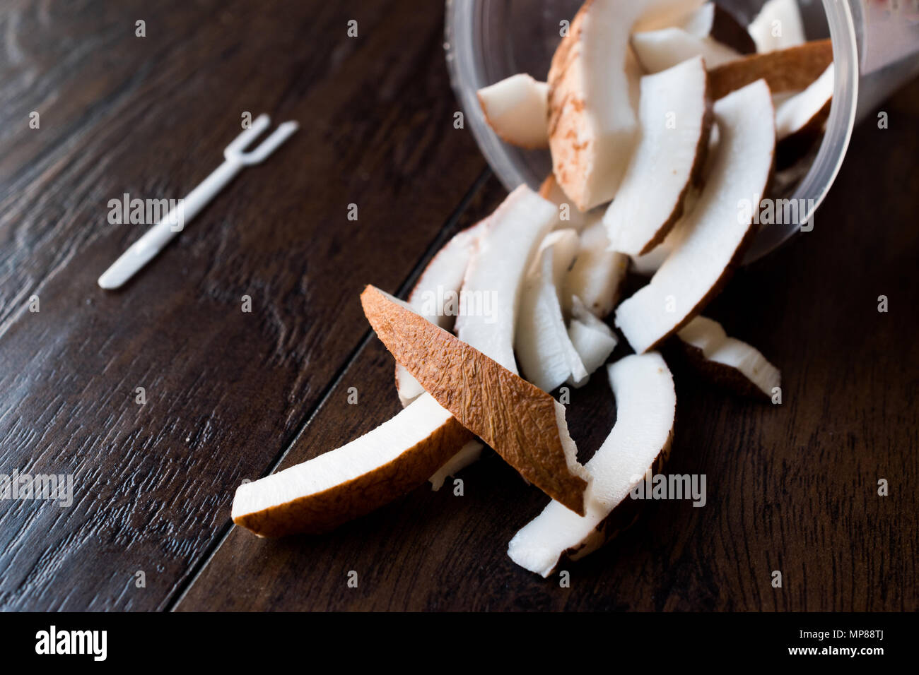 Slice of Coconut Pieces in Plastic Cup / Box. Organic Food Stock Photo ...