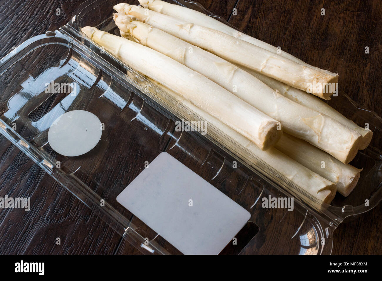 Organic Raw White Asparagus in Plastic Box / Container. Healthy Food ...