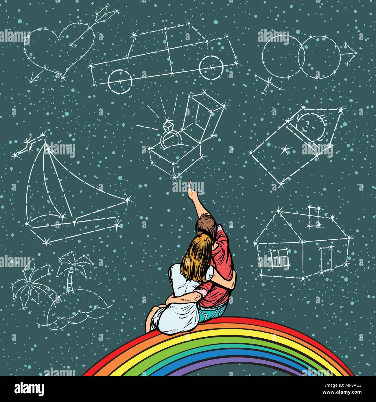 Family couple man and woman dreams of the future Stock Vector Image ...