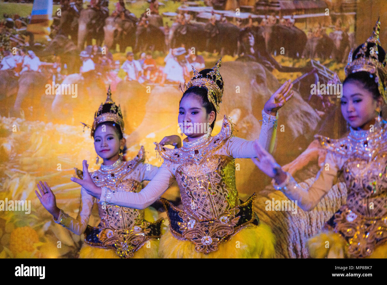 traditional thai Dance at the traditional Elephant Round Up Festival in ...