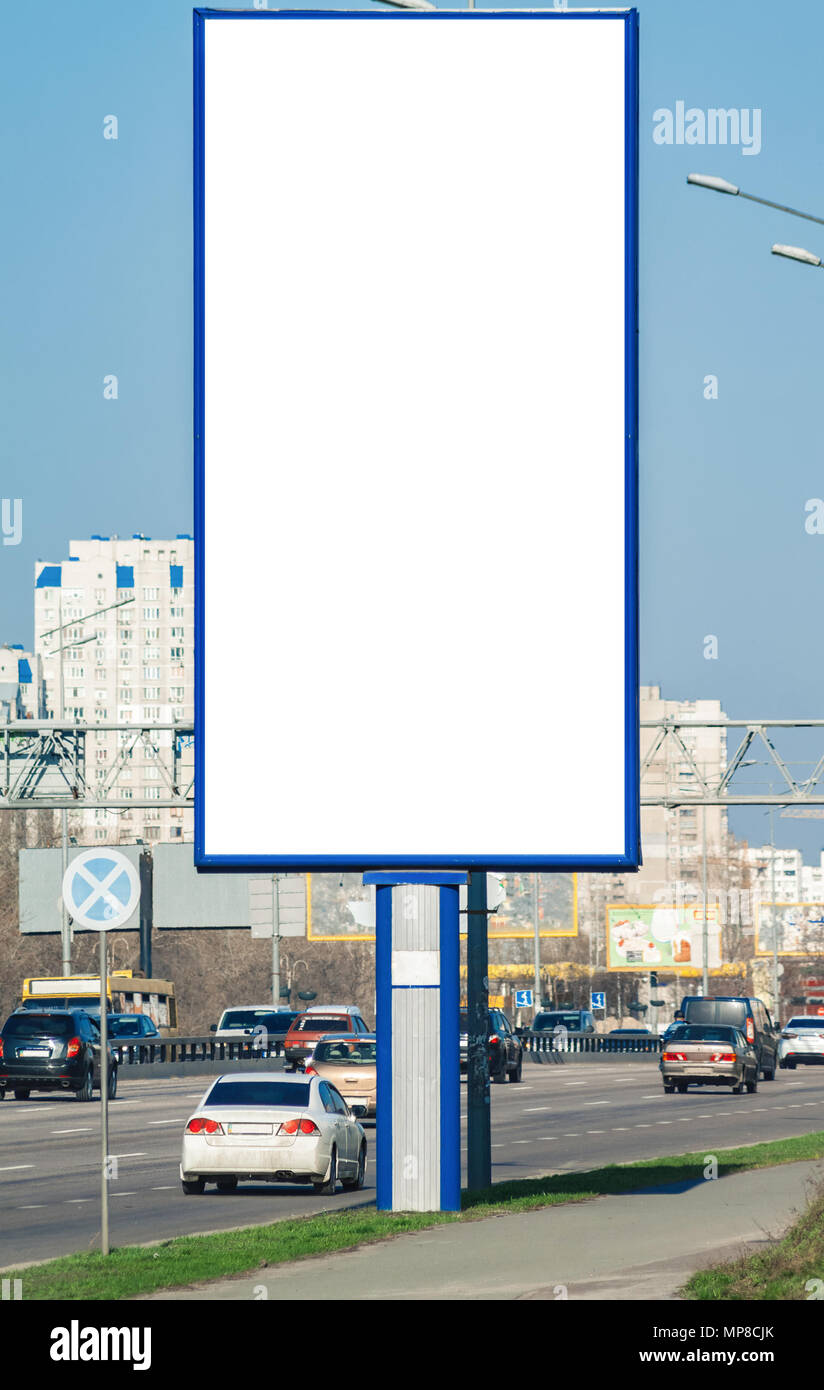 Blank vertical billboard near a highway. Background for mock-up Stock ...