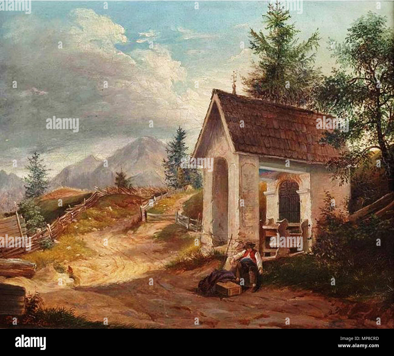 . German: Rast vor der Kapelle . 1871. Johann Fischbach (1797–1871 ...