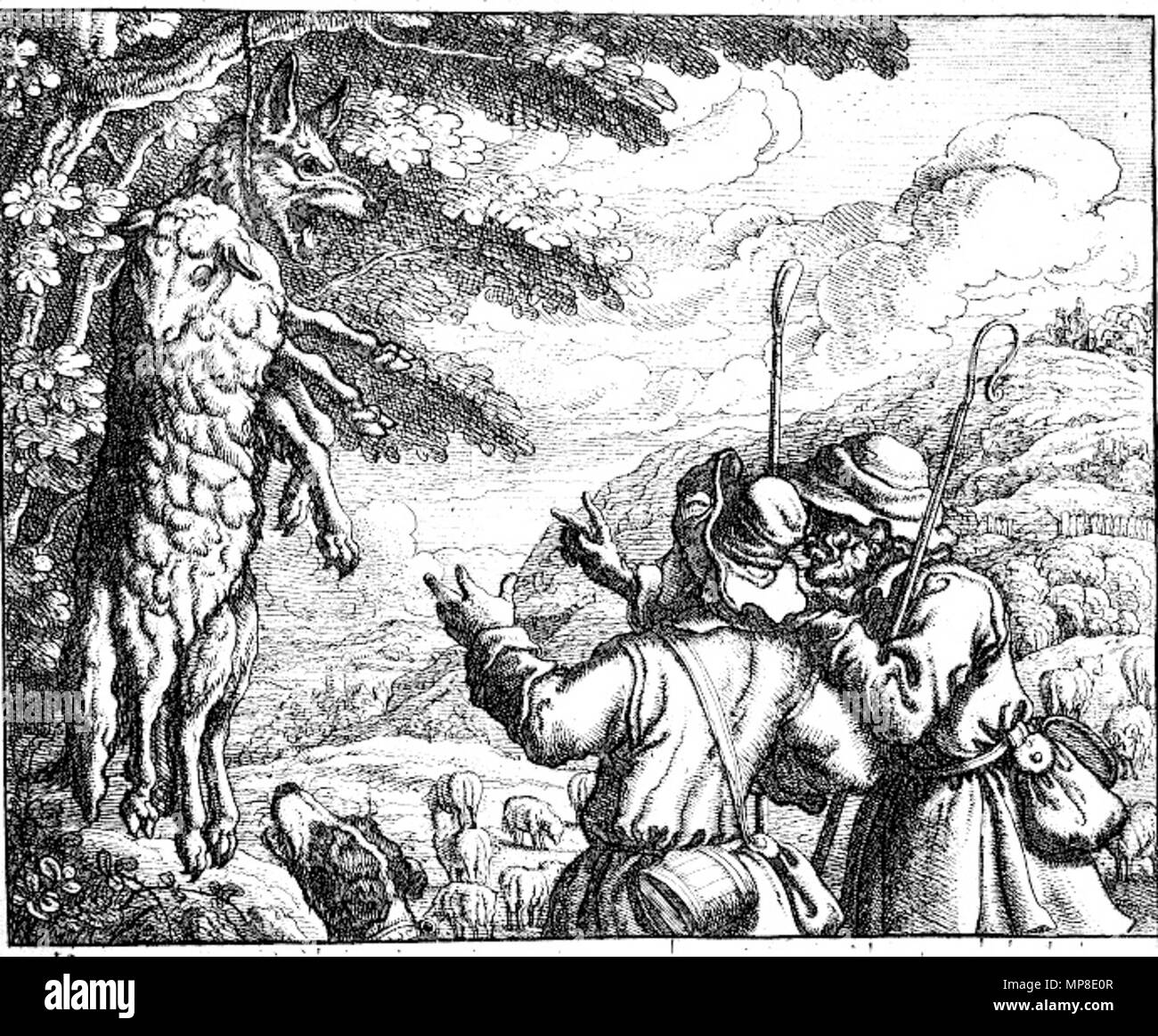 . A woodcut of 'The wolf in sheep's clothing' . 1687. Francis Barlow ...