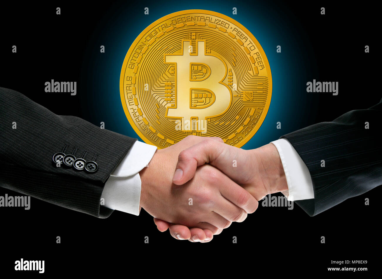 Bitcoin BTC in businessman handshake cryptocurrency Stock Photo - Alamy