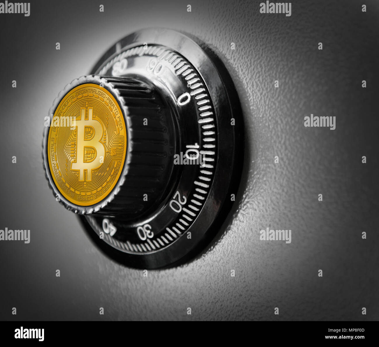 Bitcoin BTC safe steel box currency safety concept metaphor Stock Photo ...