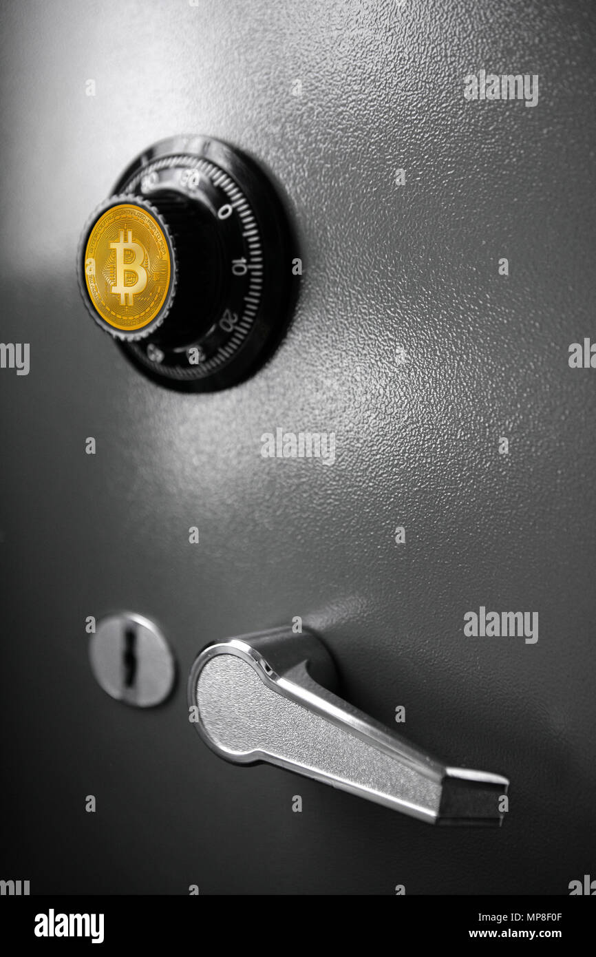 Bitcoin BTC safe steel box currency safety concept metaphor Stock Photo ...
