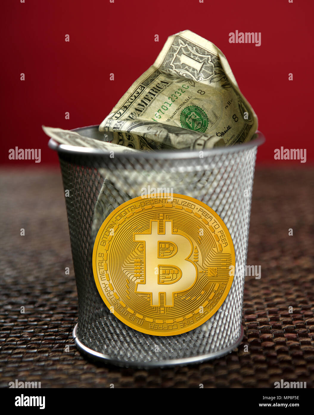 Bitcoin BTC on the dollar trash cryptocurrency negative concept Stock ...