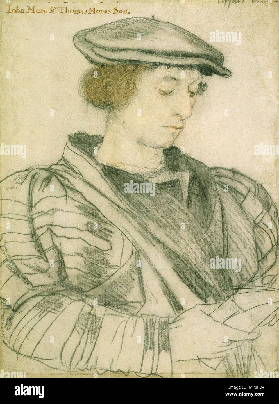 . English: Portrait study of John More. Black and coloured chalks on ...