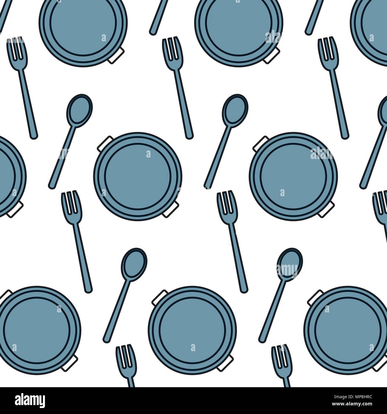 color cooking pot and cutlery kitchen utensils background Stock Vector ...