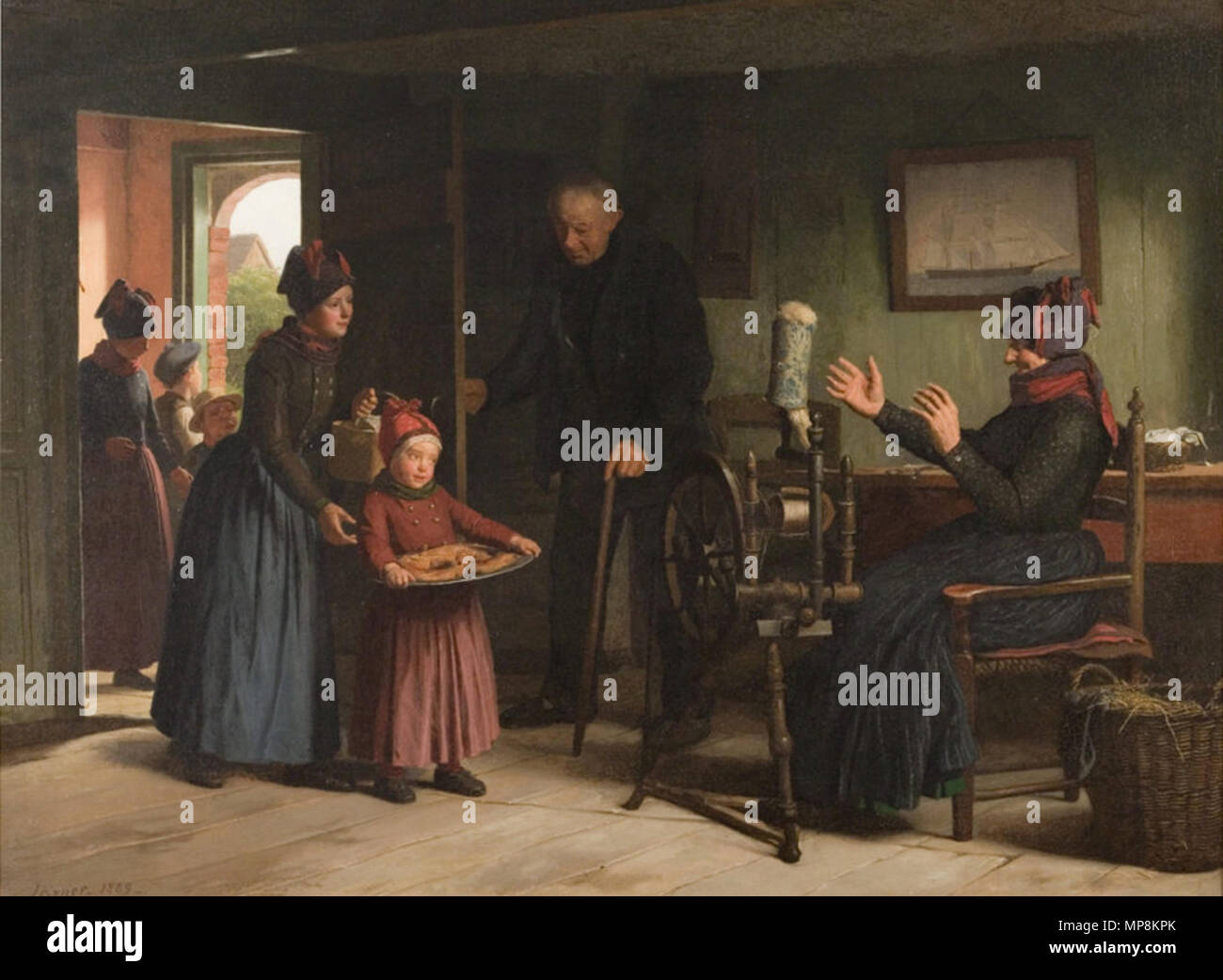 751 Julius Exner, Fødselsdagsbesøg hos bedstemor, 1889, RKMm0050, Ribe ...