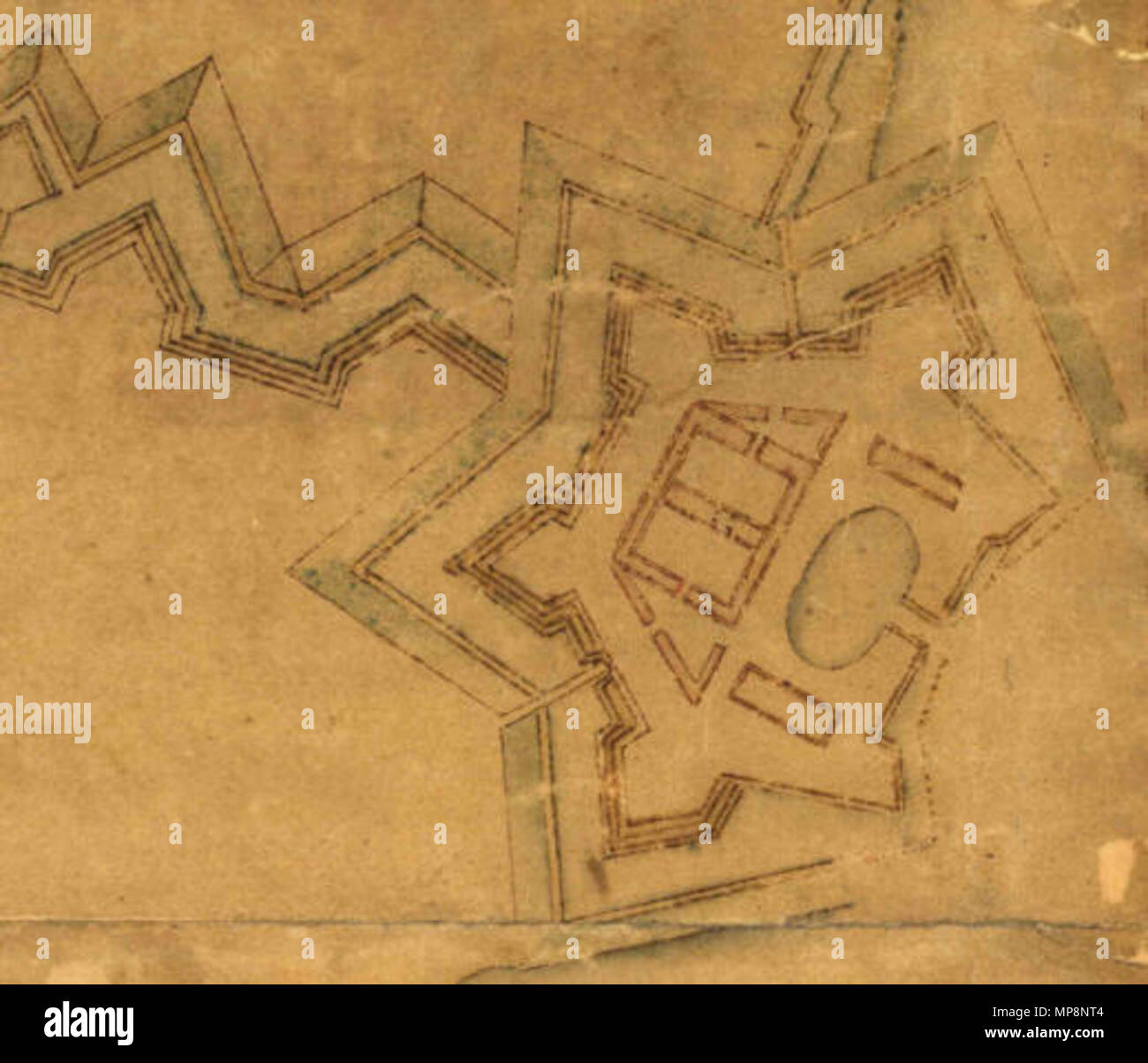 . English: Drawing showing the original layout of the Kastellet citadel ...
