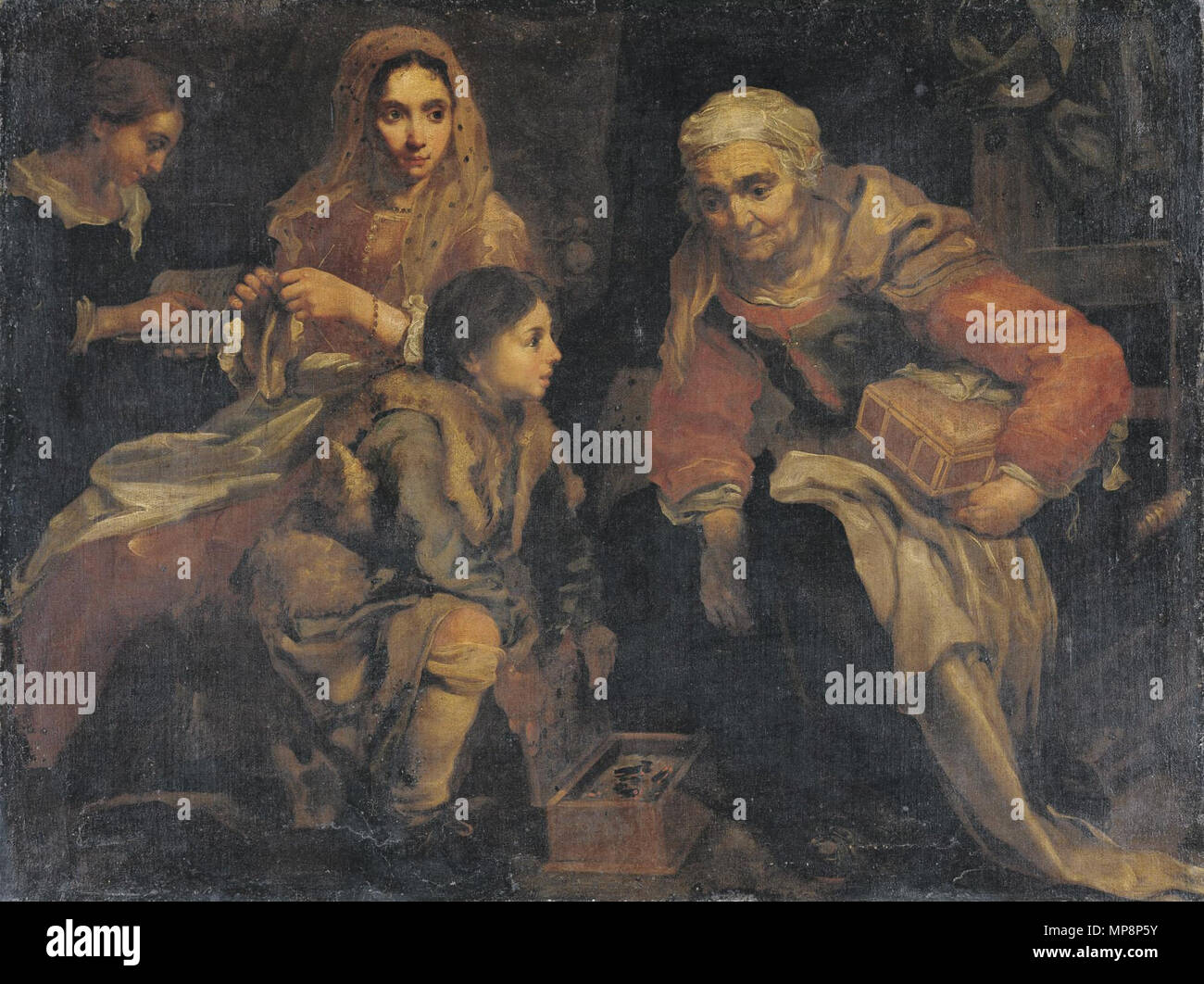 762 Monsù Bernardo - Interior scene with figures gathered around a ...