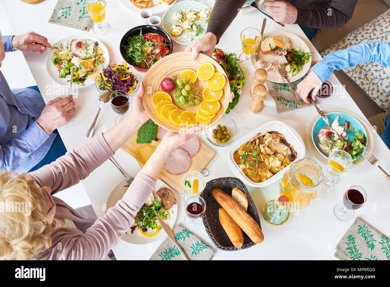 Top View of Happy Family Dinner Stock Photo - Alamy