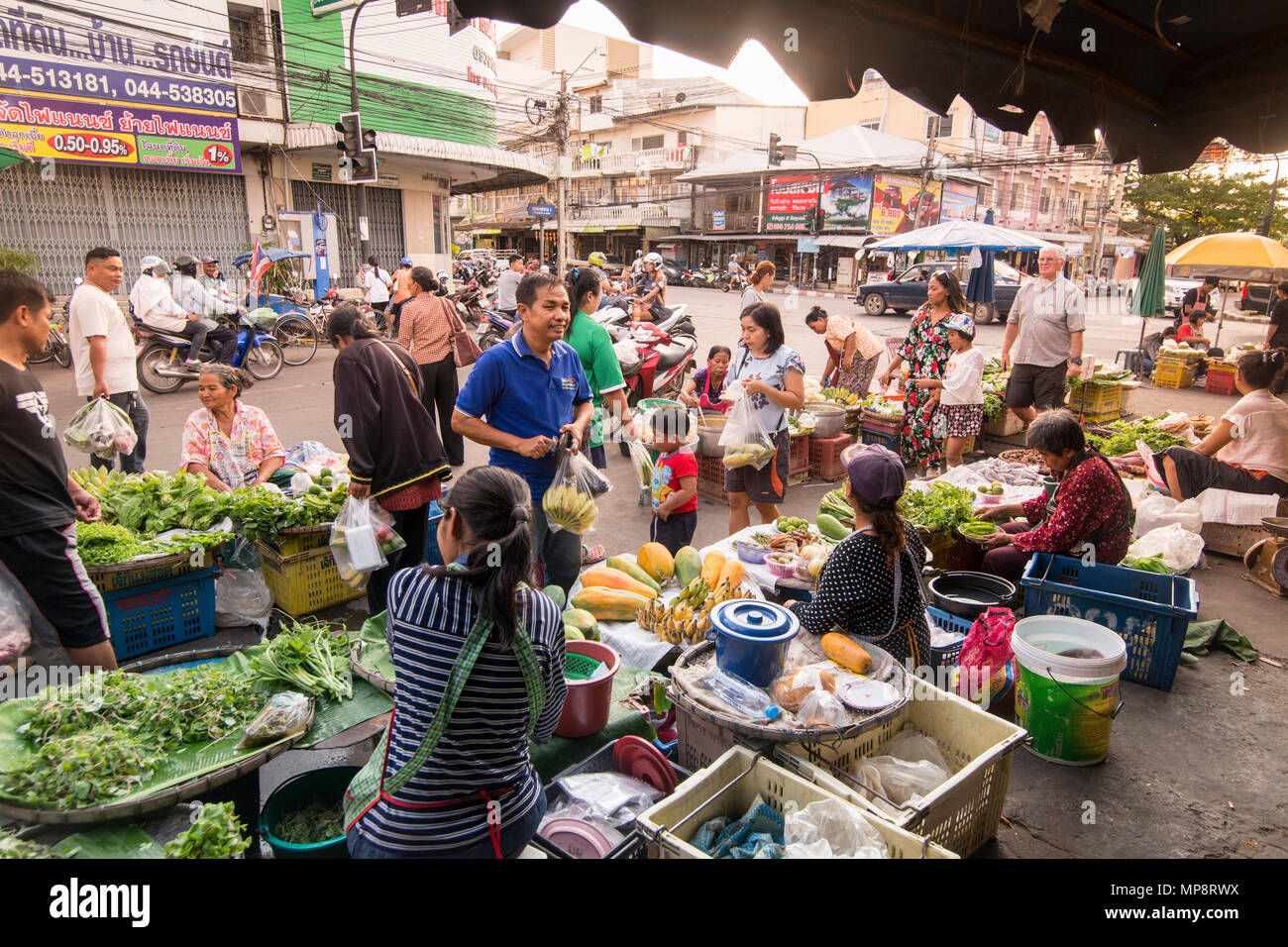 the old city Food Market at the Clock Tower in the city of Surin in ...