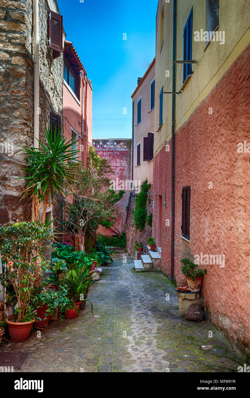 the beautiful alley of castelsardo old city - sardinia - italy Stock ...