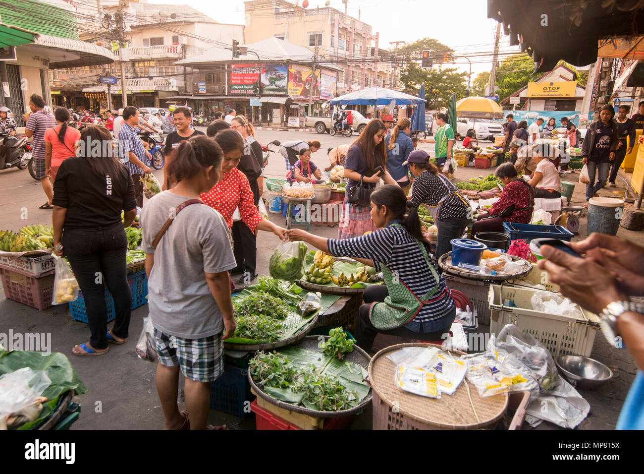 the old city Food Market at the Clock Tower in the city of Surin in ...