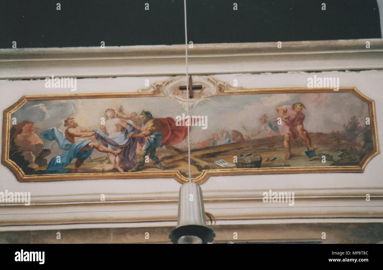. Klosterkirche Ursberg, Fresko (1777) – 10. Kreuzwegstation: Jesus ...