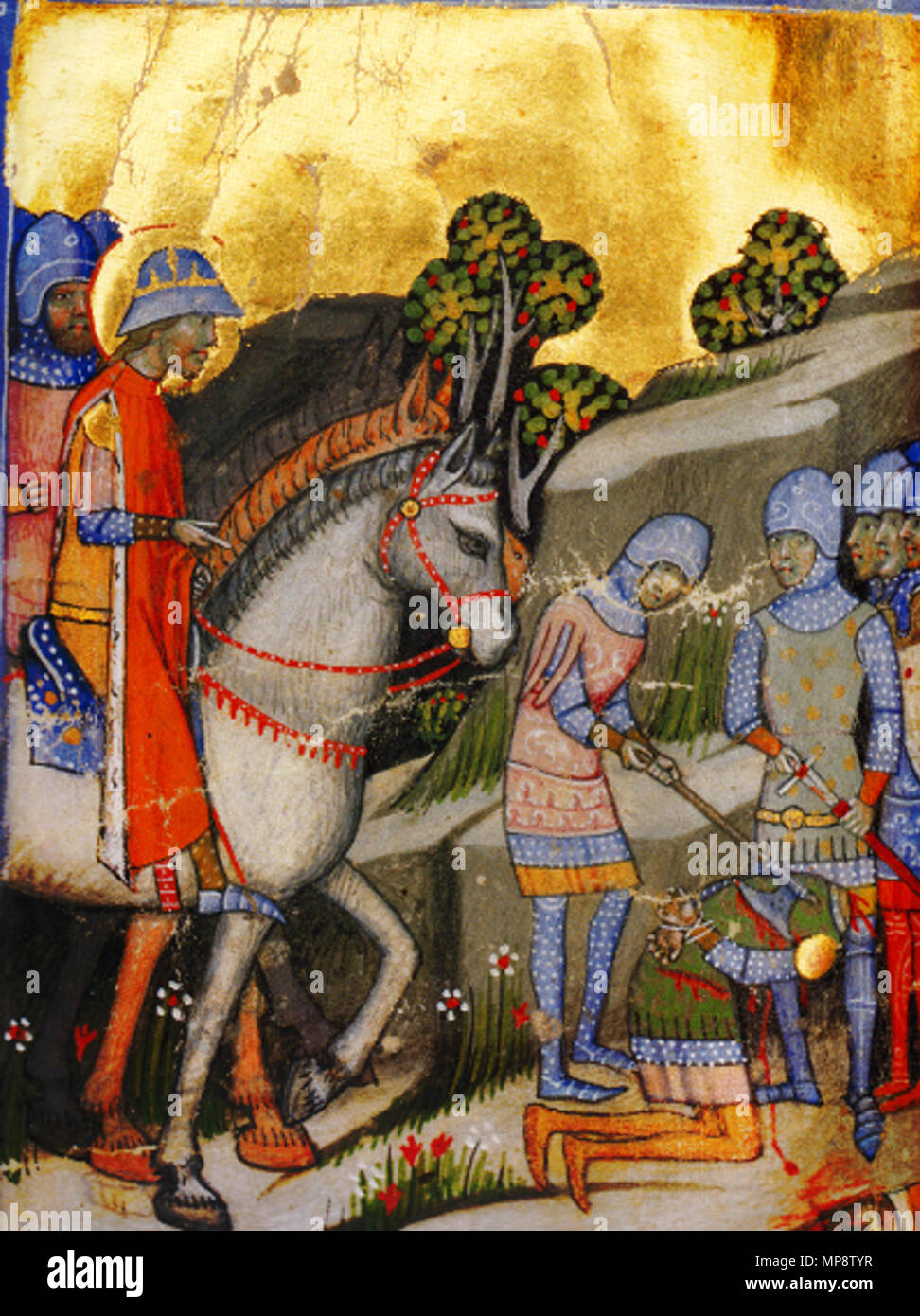 . English: Medieval depiction of the battle between István executing ...