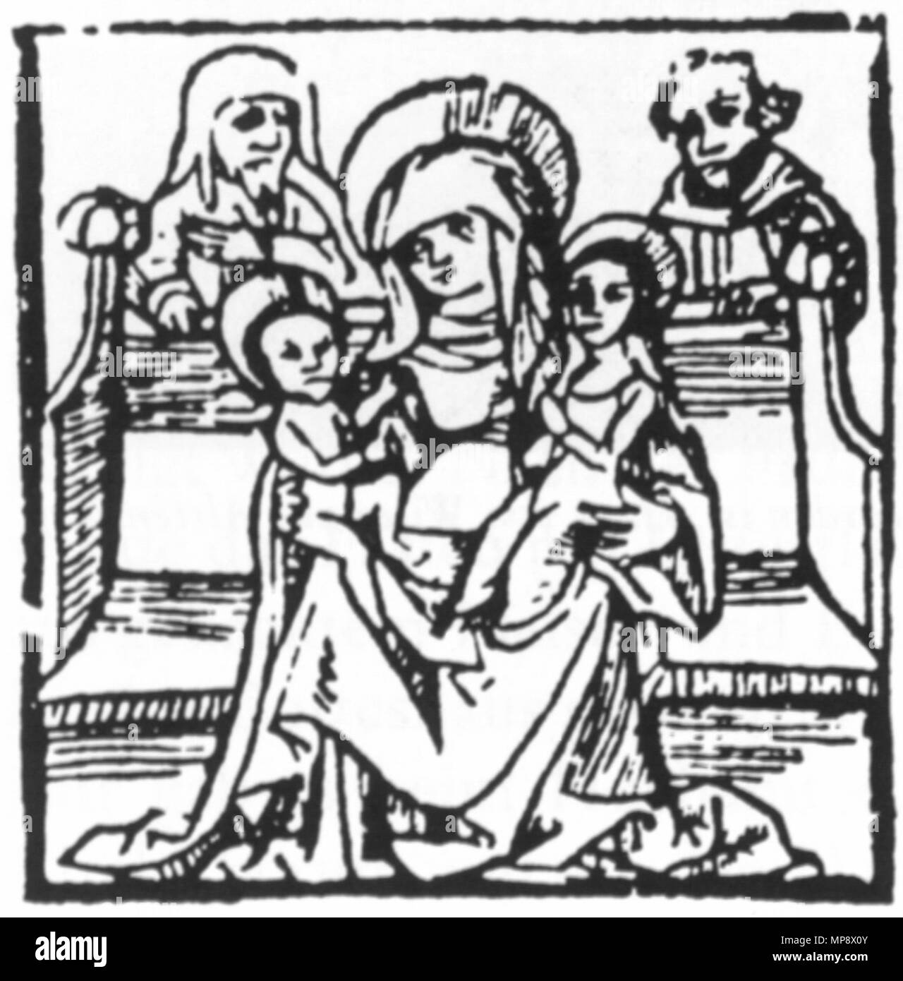 . Heilige Sippe, Holzschnitt aus einem Einblattdruck der Memmigner ...