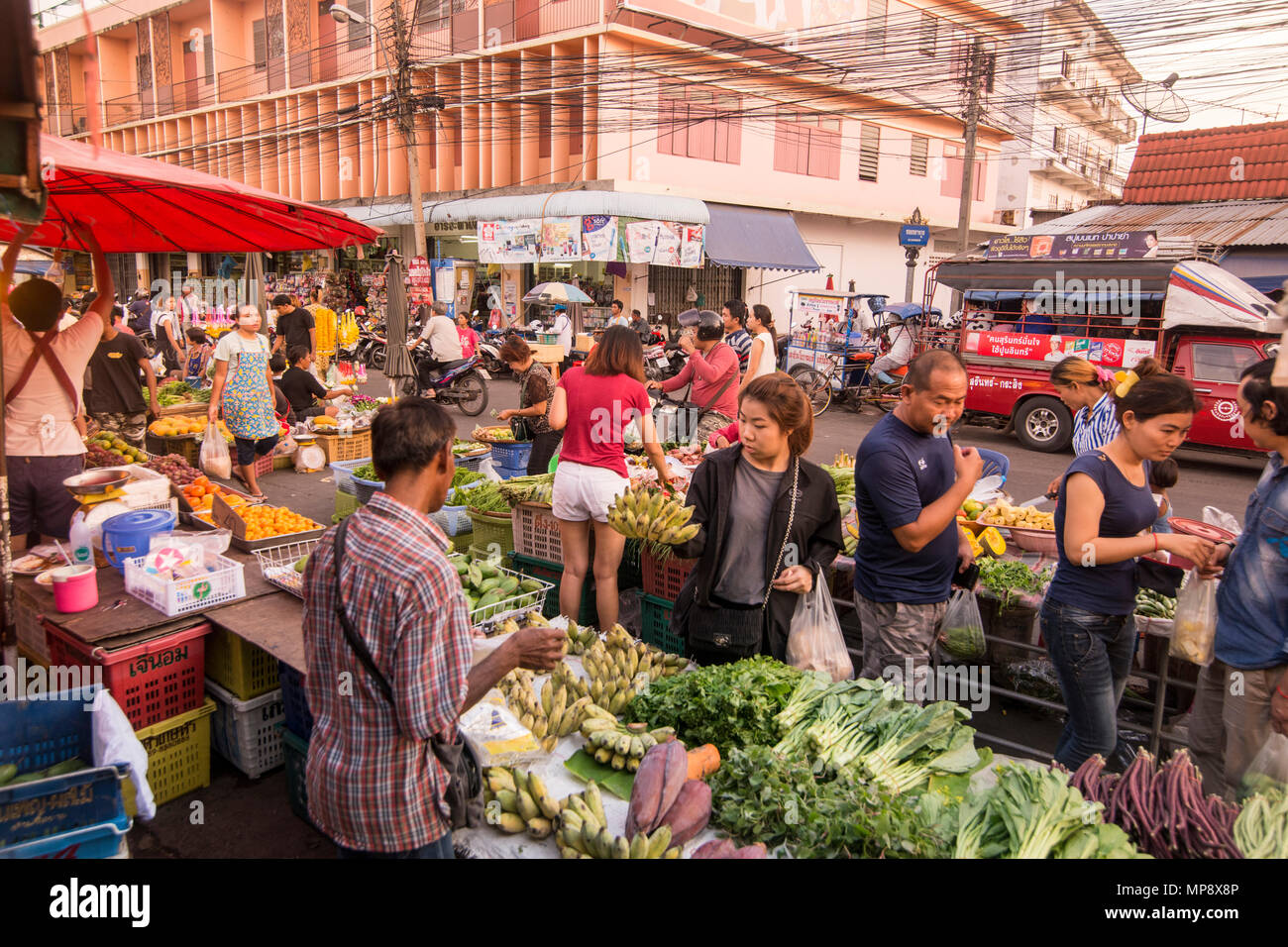 the old city Food Market at the Clock Tower in the city of Surin in ...