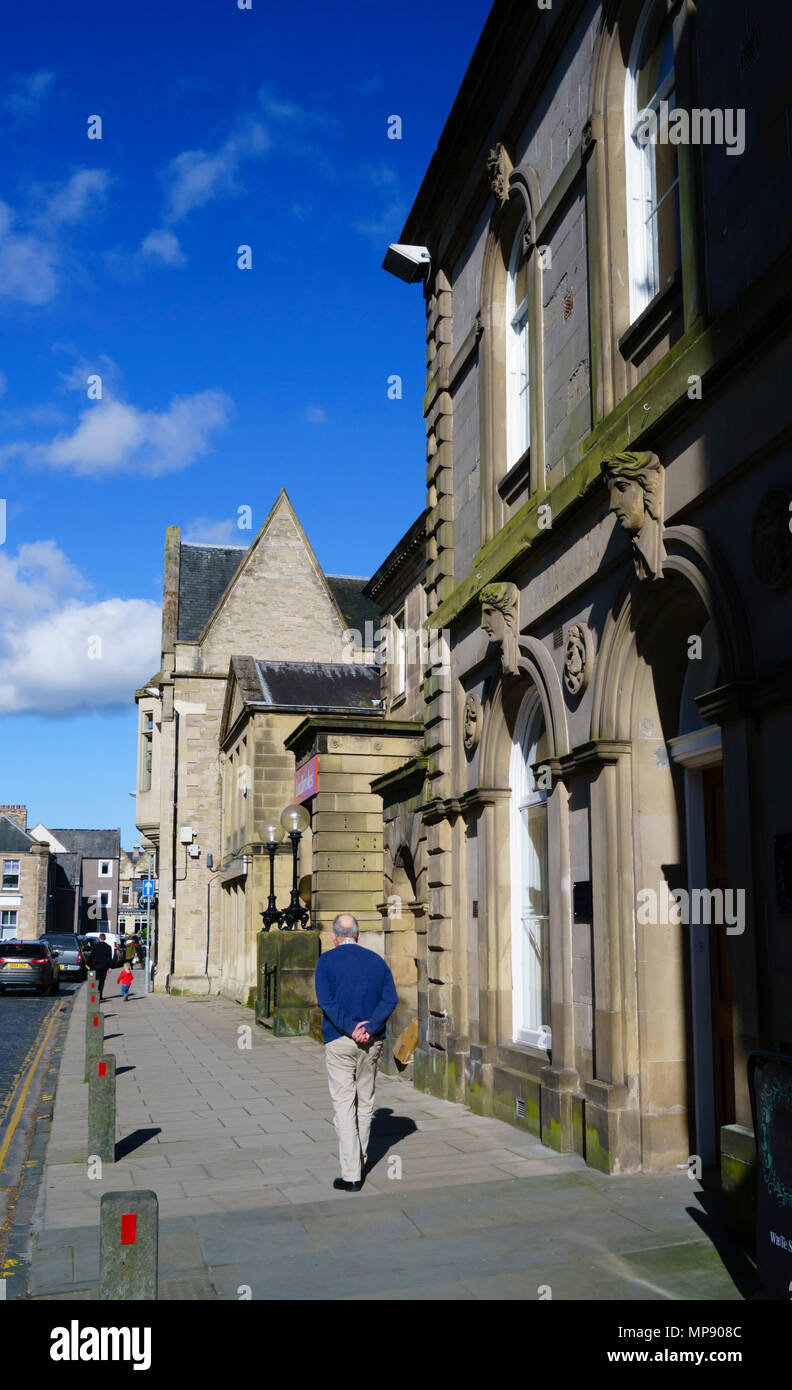 Old stone buildings in the street - Kelso, Scotland Stock Photo - Alamy