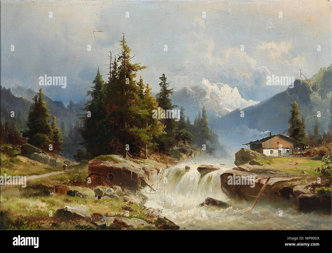Landscape from the Alps with a river and mountains in the background ...