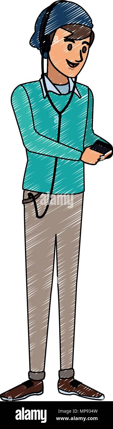 Young man listening earphones Stock Vector Images - Alamy