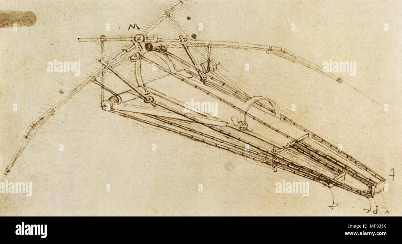 English: Drawing of a flying machine circa 1485. 803 Leonardo da vinci ...