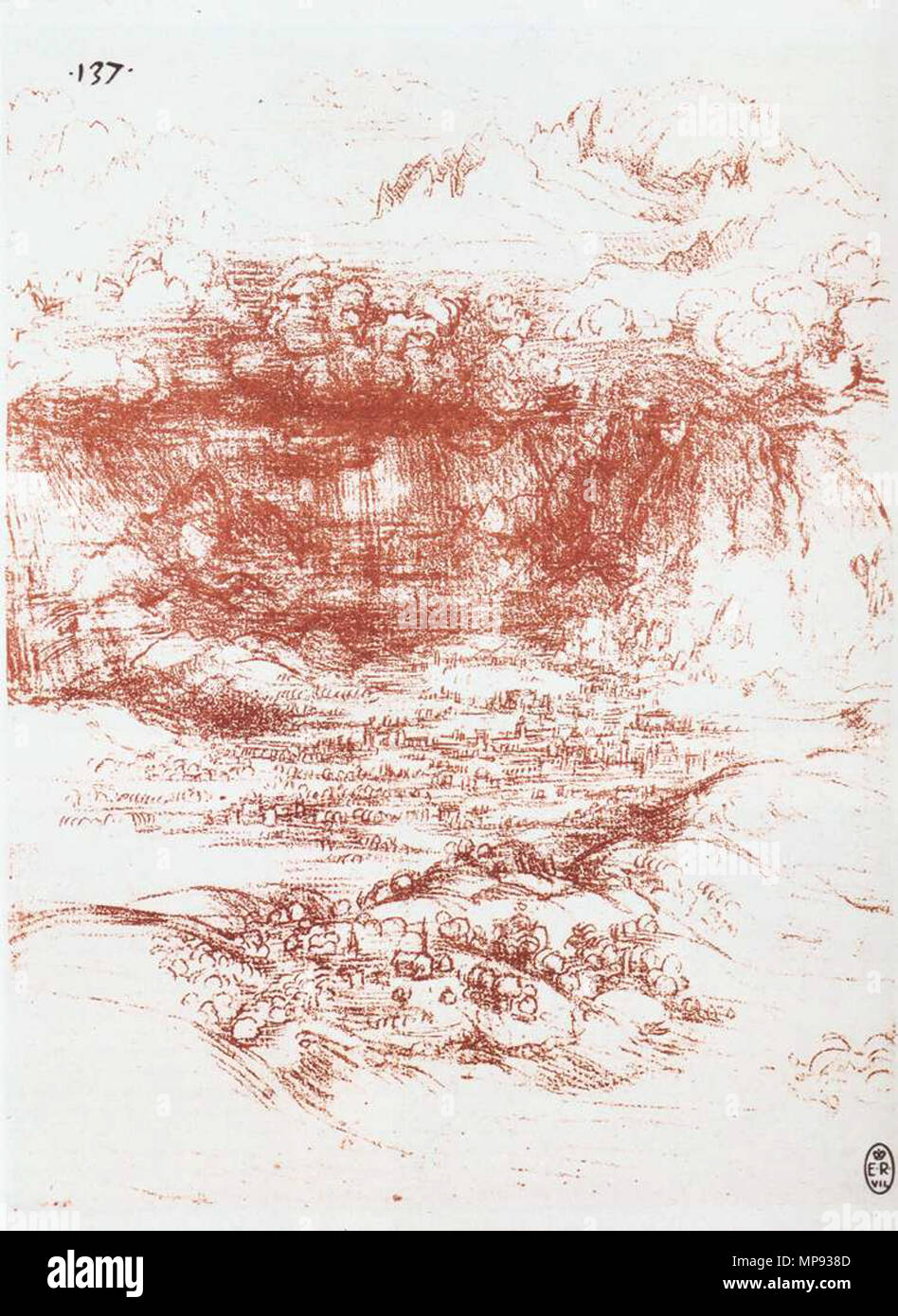 English: Storm over a landscape circa 1500. 804 Leonardo da vinci ...