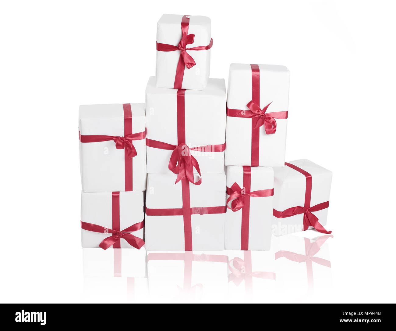 large number of boxes with gifts.isolated on a white background Stock ...