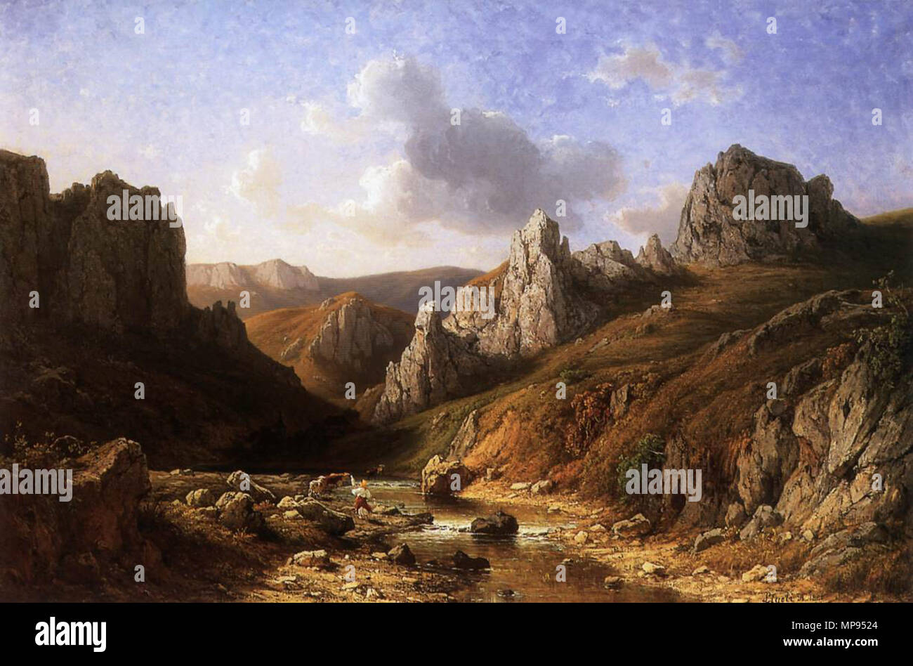 Romantic Waterside Landscape with Figures 1886. 810 Ligeti, Antal ...