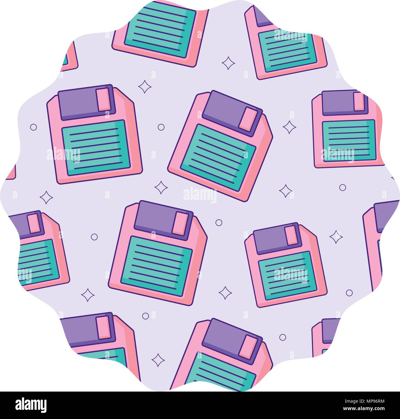 circular frame with diskette pattern over white background, vector ...