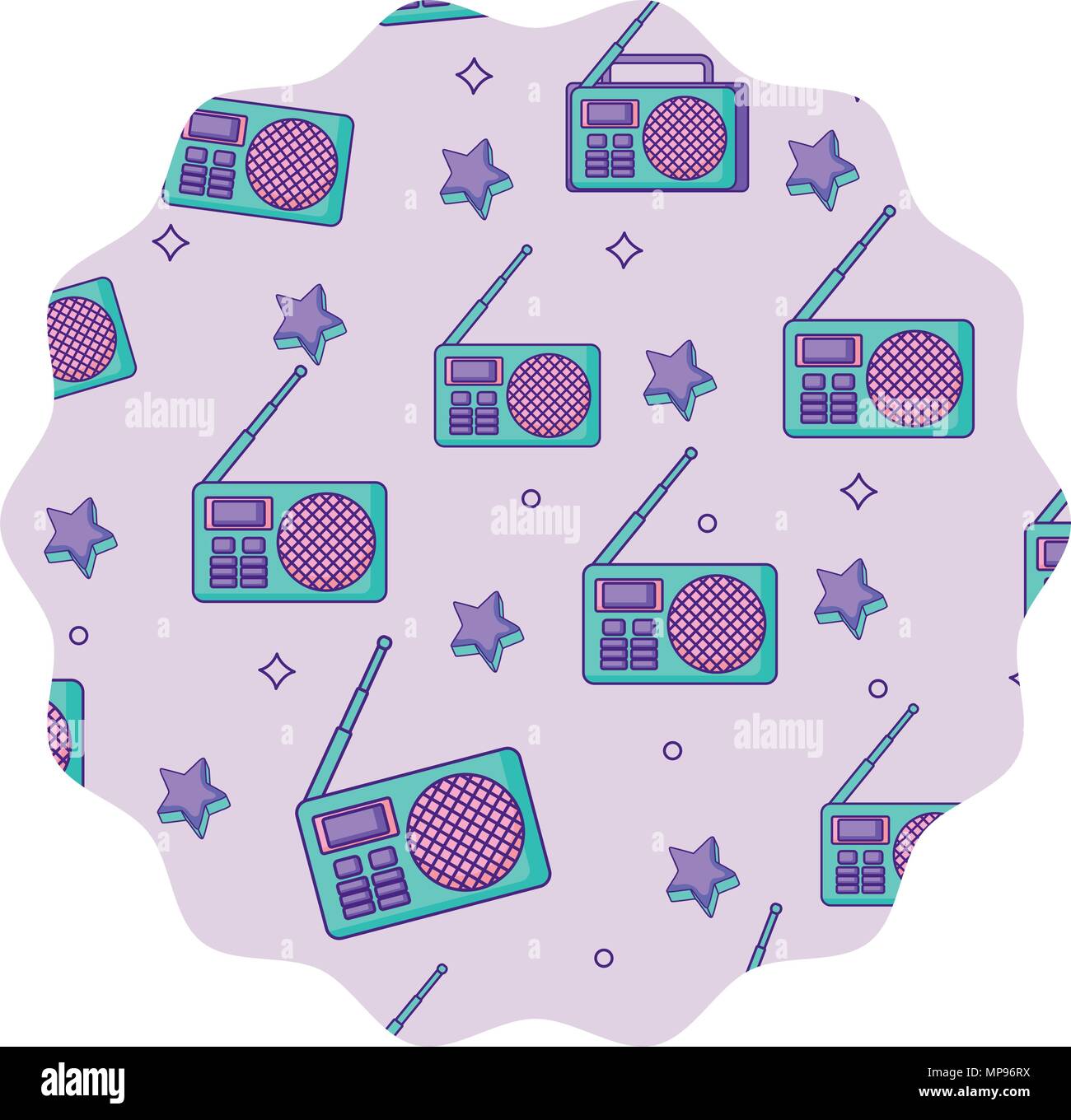 circular frame with retro radio pattern over white background, vector ...