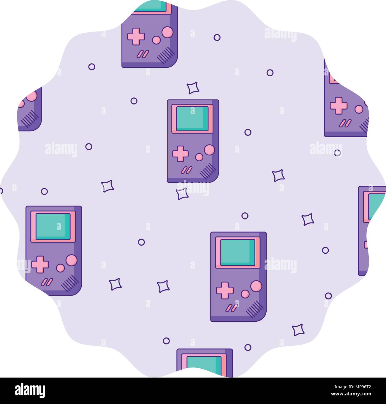 decorative circular frame with portable videogame pattern over white ...